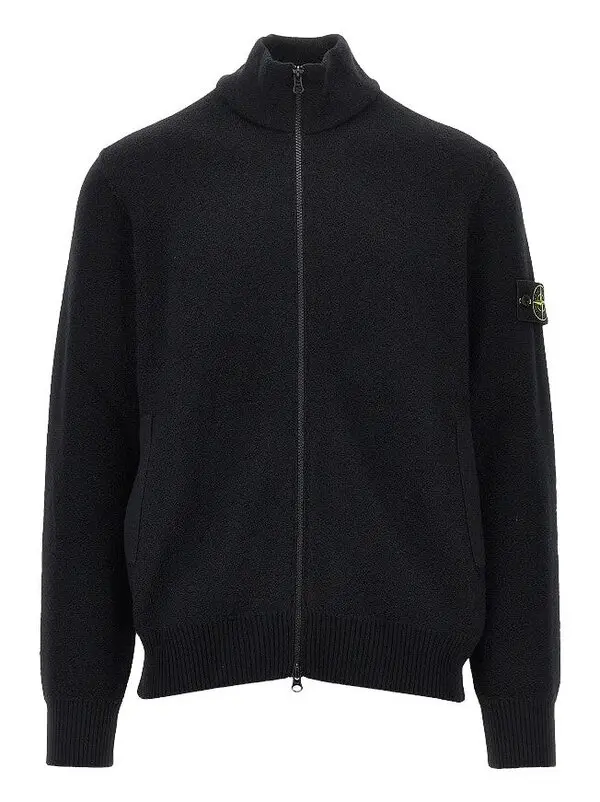 Stone Island Virgin Wool Full-zip Cardigan - Black