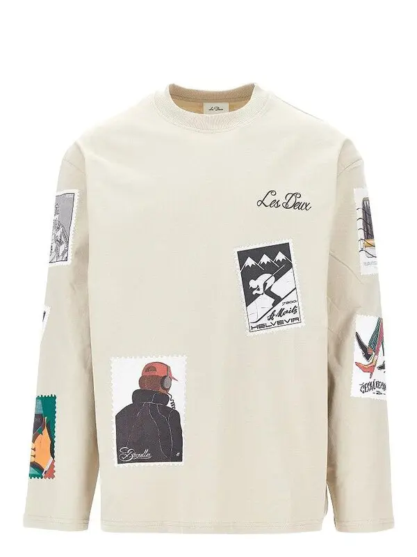 LES DEUX Printed Cotton T-hirt - Beige