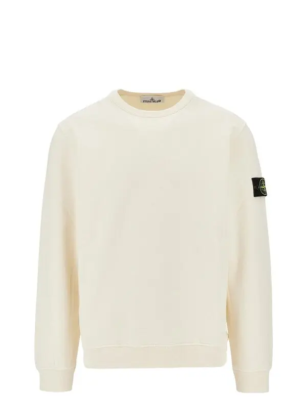 Stone Island Crewneck Cotton Sweatshirt With Logo Badge - White