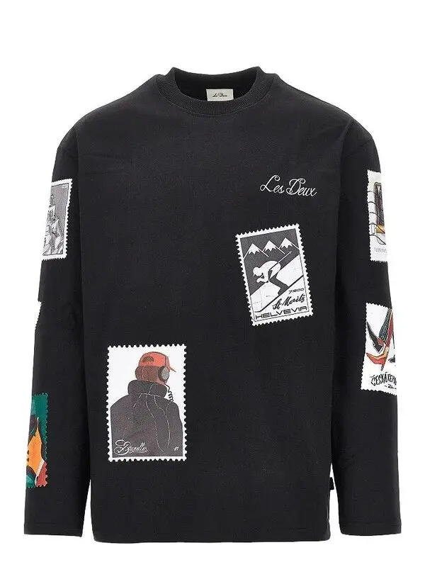 LES DEUX Printed Cotton T-hirt - Black