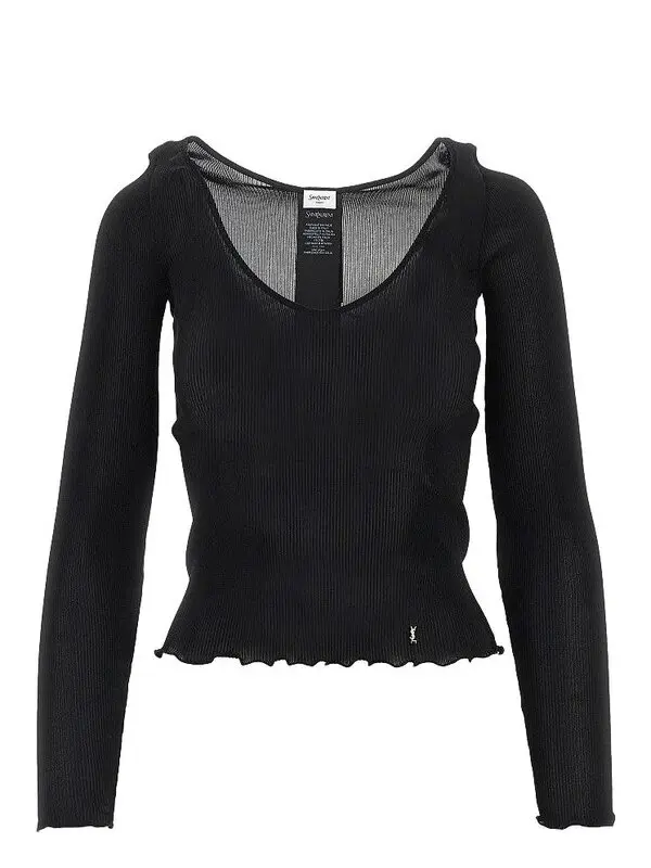 Saint Laurent Silk Knitting Top With Cassandre Detail - Black