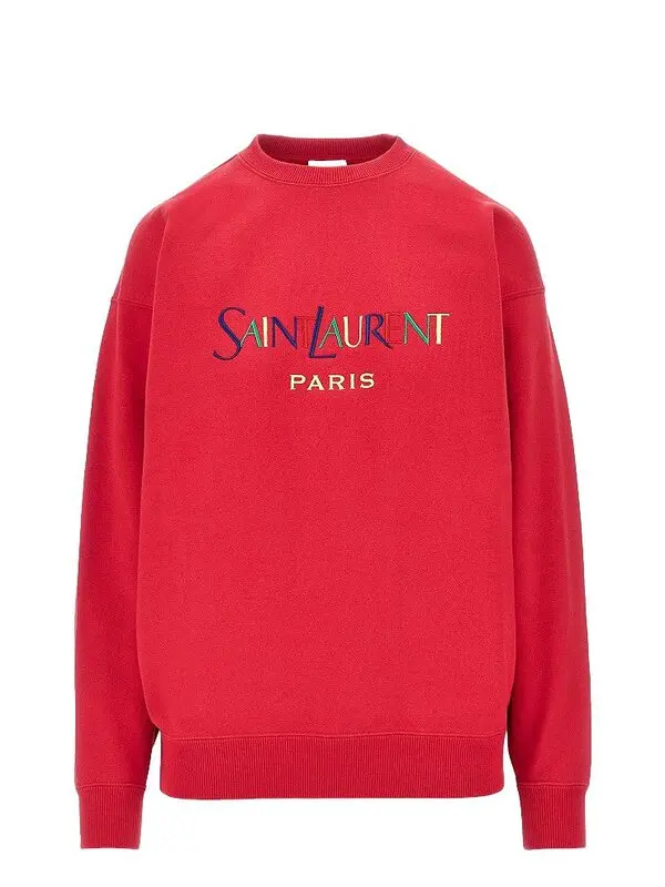 Saint Laurent Cotton Sweatshirt With Logo Embroidery - Red