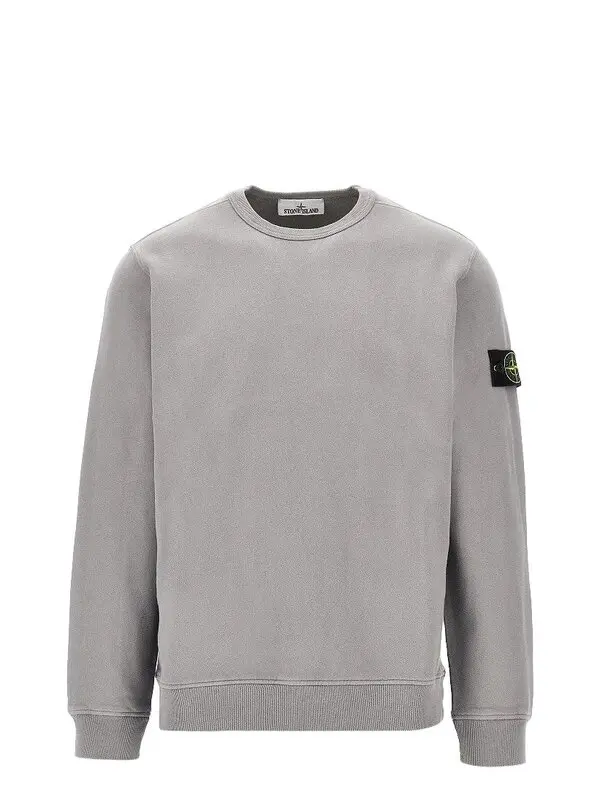 Stone Island Crewneck Cotton Sweatshirt With Logo Badge - Grey