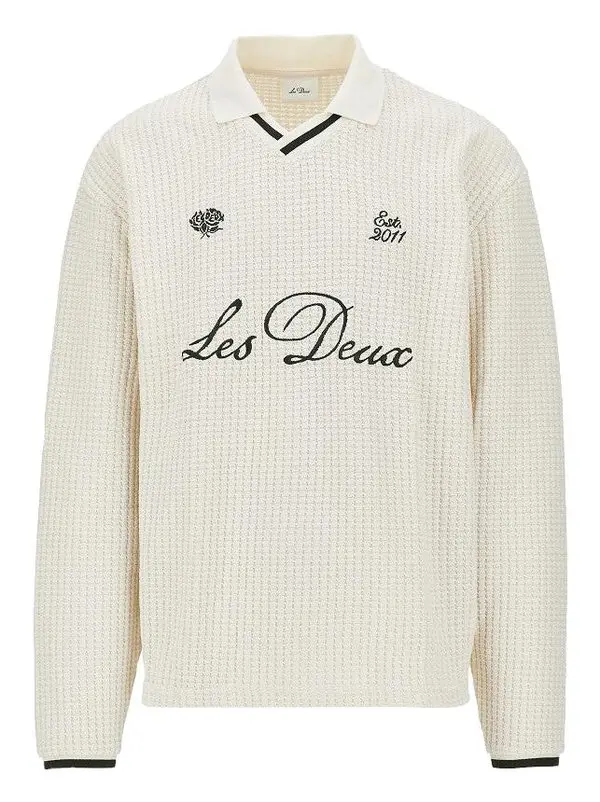 LES DEUX Knitted Polo Hirt With Logo Embroidery - White
