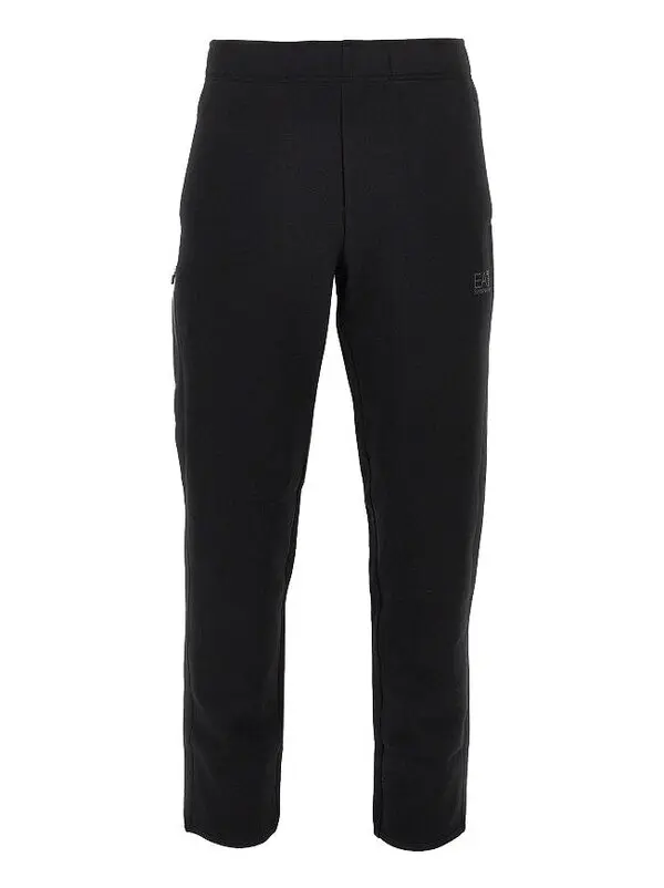 EA7 Cotton-blend Pant With Logo Print - Black