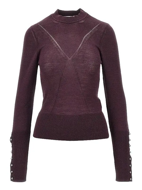 Rabanne Silk And Merino Wool-blend Sweater With Button Details - Purple