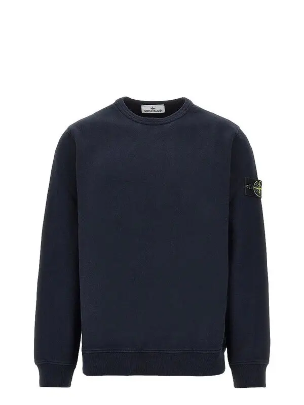 Stone Island Crewneck Cotton Sweatshirt With Logo Badge - Blue