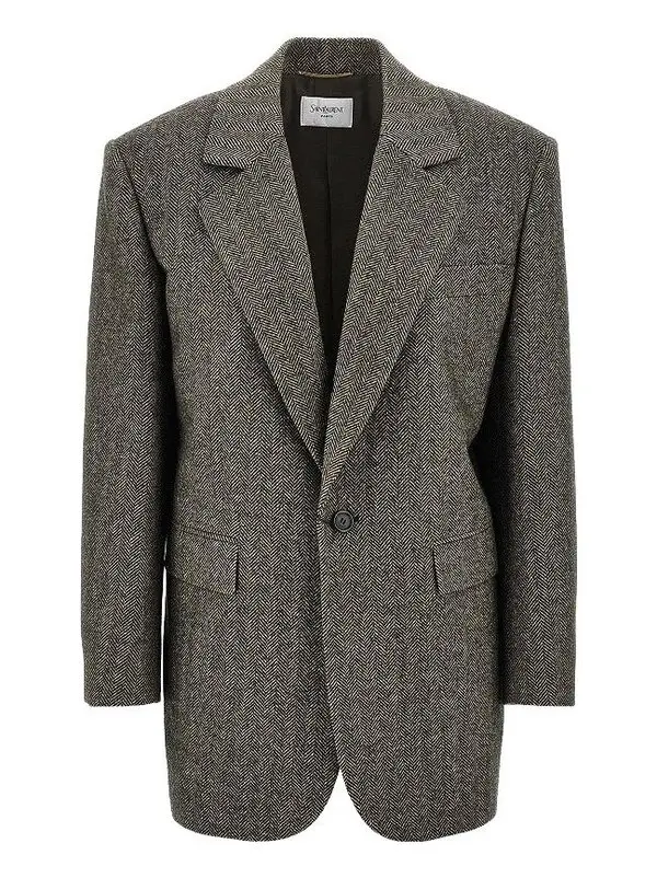 Saint Laurent Wool Herringbone Motif Blazer - Brown