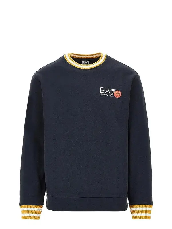 EA7 Cotton Sweatshirt With Graphic Prints - Blue