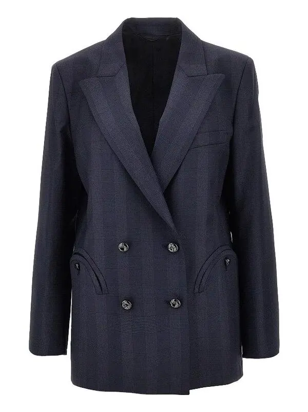 BLAZE Checked Virgin Wool Double-breasted Blazer - Blue