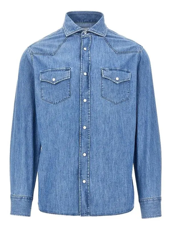 Brunello Cucinelli Cotton Denim Hirt - Blue