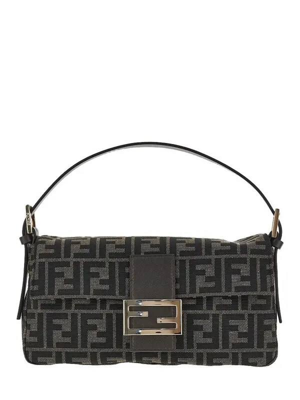 Fendi Baguette 26424 Jacquard Cotton Canvas Bag - Brown
