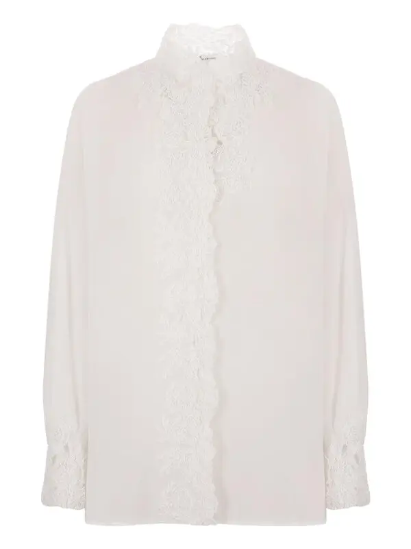 Ermanno Scervino Lace Trim Mock Neck Shirt - White