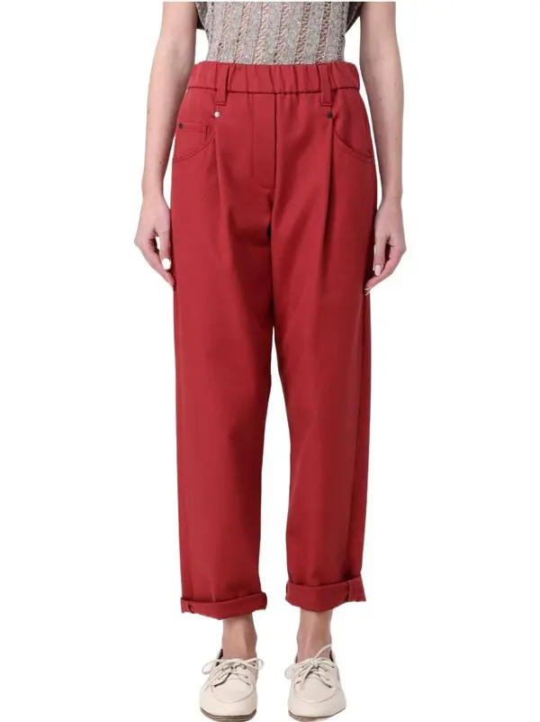 Brunello Cucinelli High Waisted Straight Leg Trousers - Red