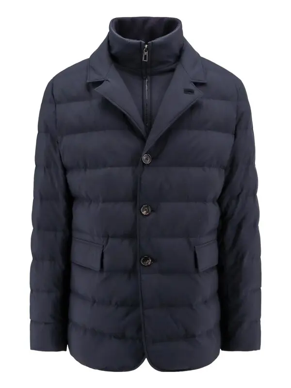 Loro Piana Buttoned Quilted Jacket With Stand Collar - Navy Blue