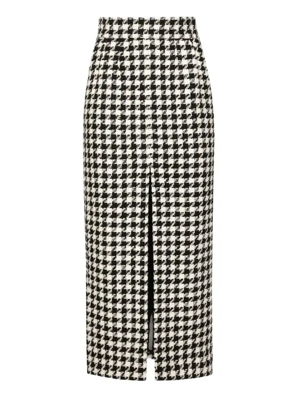 Dolce & Gabbana Dolce Gabbana Houndstooth Printed Midi Skirt - Black