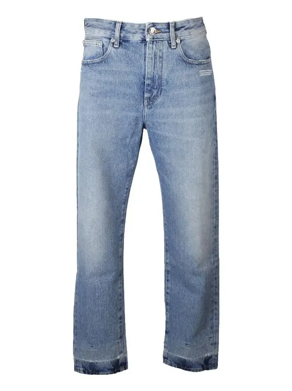 Off-White Logo Patch Cropped Straight Leg Jeans - Blue