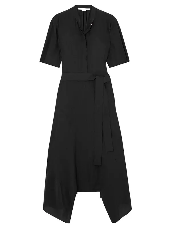 Stella McCartney Iconic Crepe Asymmetric Midi Dress With Belt - Black