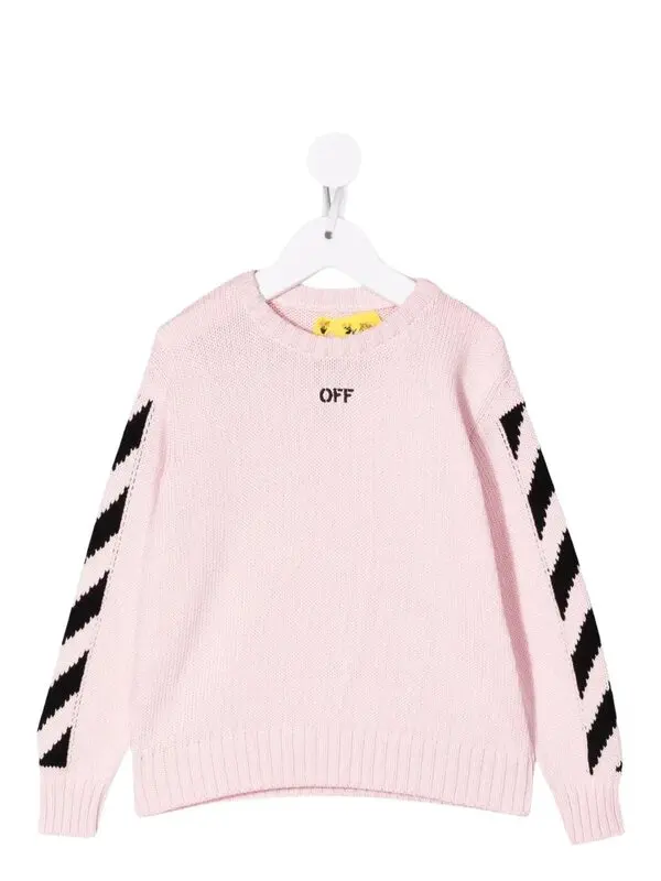 Off-White Striped Long Sleeve Knit Sweater - Pink
