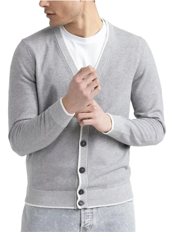 Peserico Contrast Trim V-neck Cardigan - Granite