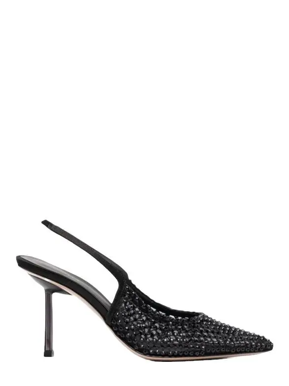 LE SILLA Pointed High Heel Slingbacks With Embellished Mesh - Black