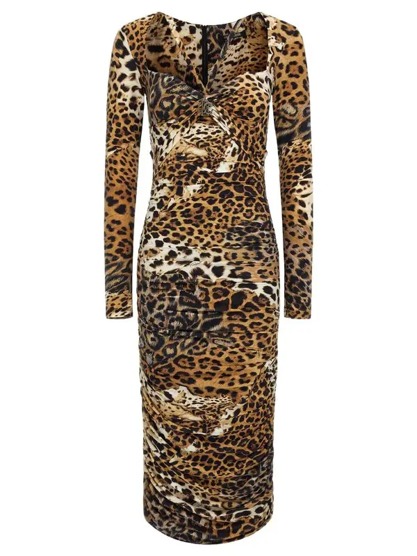 Roberto Cavalli Jaguar Print Long Sleeve Dress - Black