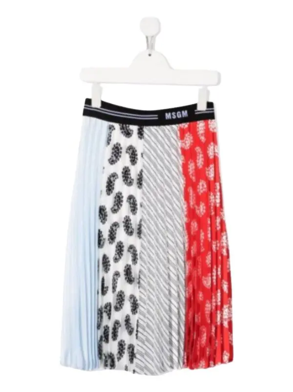 MSGM Patchwork Pleated Midi Skirt - White