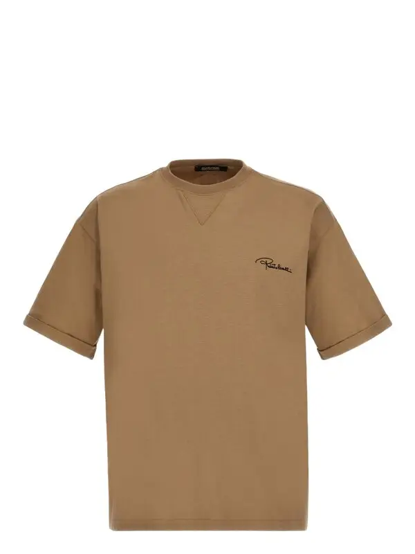 Roberto Cavalli Logo-patch T-shirt - Brown