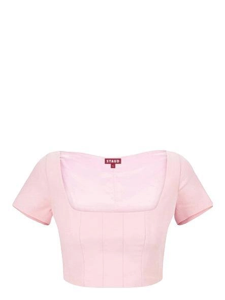 Staud Short Sleeve Square Neck Cropped Top - Pink