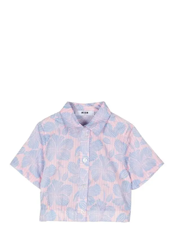 MSGM Cropped Hawaiian Floral Print Shirt - Purple