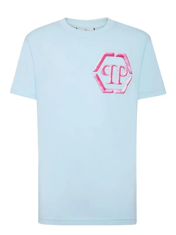 Philipp Plein T-shirt With Round Neck And Short Sleeves - Blue