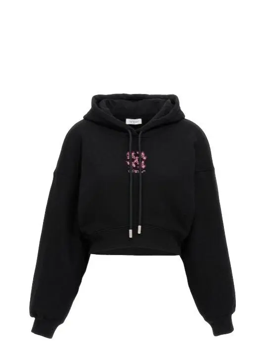 Off-White Logo Embroidered Cropped Hoodie - Black