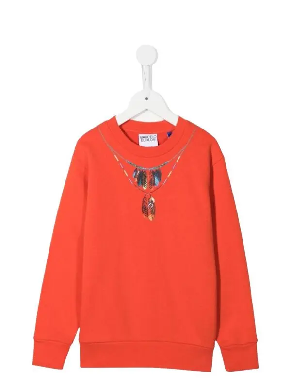 MARCELO BURLON COUNTY OF MILAN Feather Necklace Print Sweatshirt - Orange