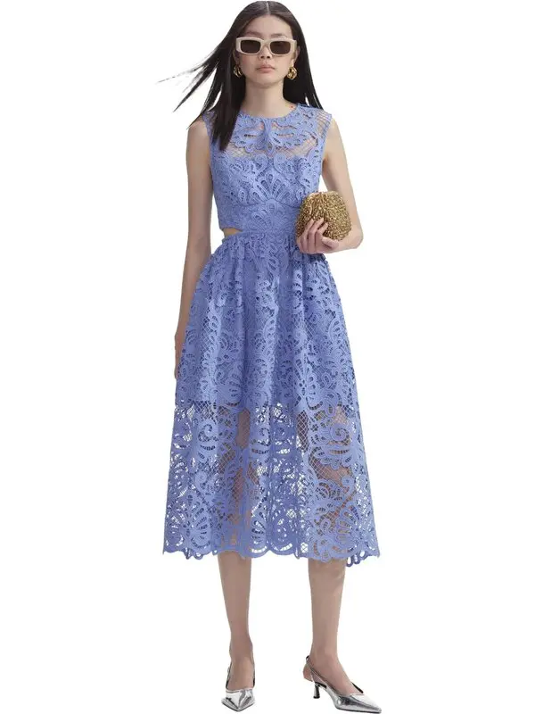 SELF-PORTRAIT Lace Cut-out Detailed Midi Dress - Blue