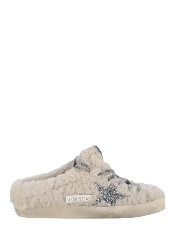 GOLDEN GOOSE Sheep Fur Slippers With Star Embellishments - Nude