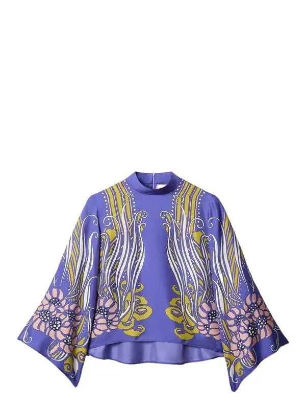 La DoubleJ Floral Print Mock Neck Top - Purple