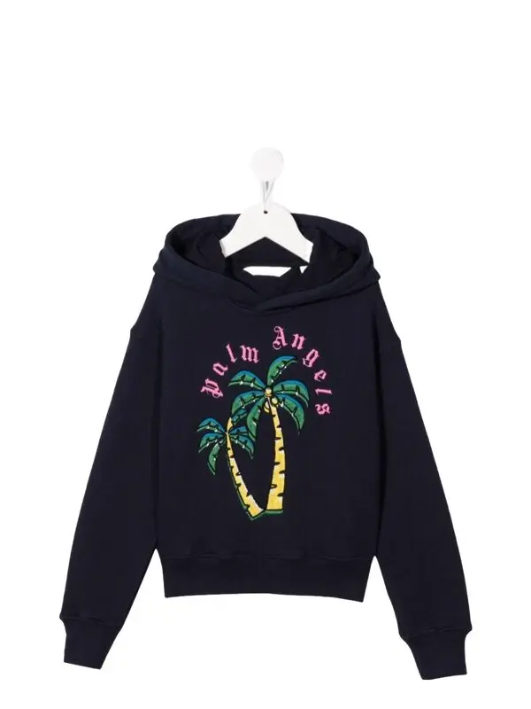 Palm Angels Palm Tree Embroidered Cotton Hoodie - Black