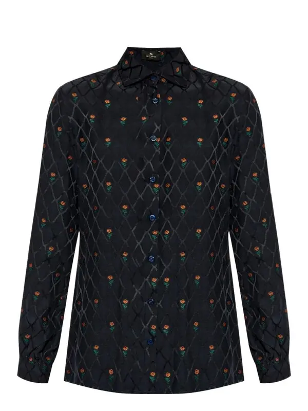 Etro Floral Embroidered Long Sleeve Shirt - Black