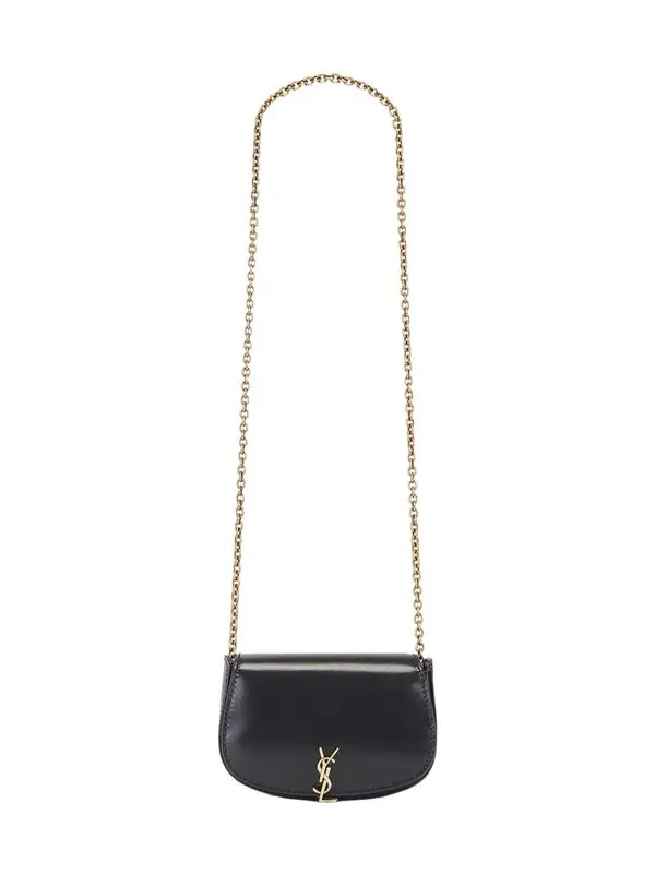 Saint Laurent Logo Plaque Foldover Top Mini Clutch Bag - Black