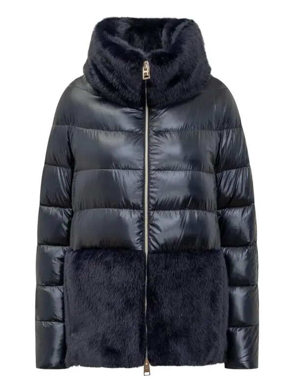 Herno High-neck Padded Down Jacket With Fur Accents - Black