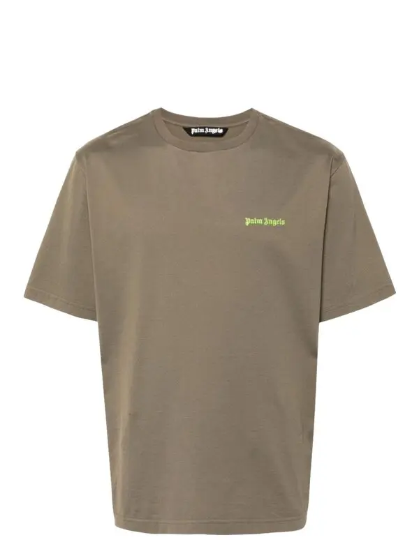 Palm Angels Logo Embroidered Crewneck T-shirt - Gray