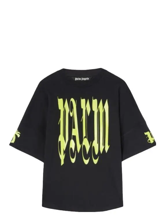 Palm Angels Gothic Logo Printed Crewneck T-shirt - Black