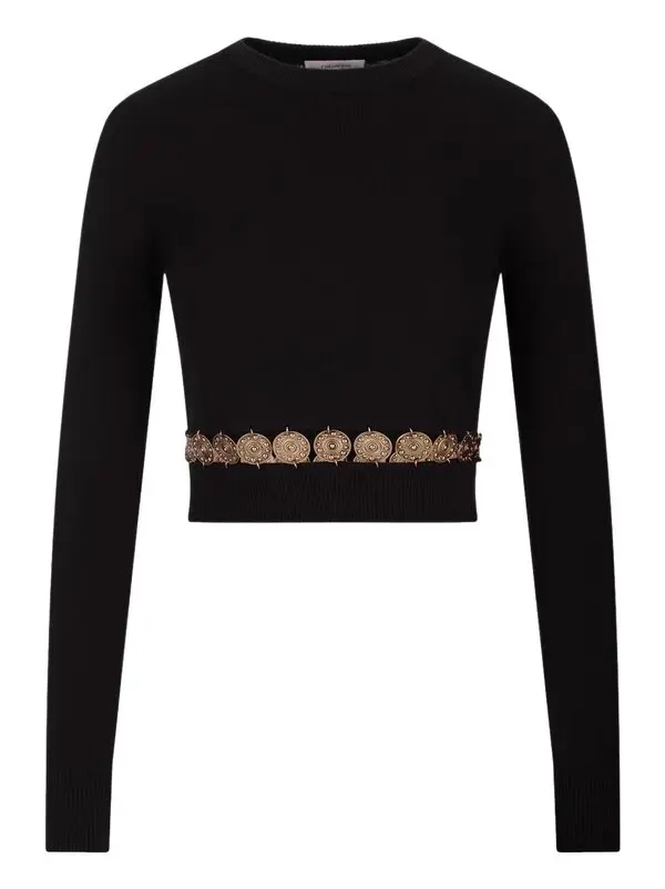 Rabanne Ribbed-knit Stud Embellished Cropped Top - Black