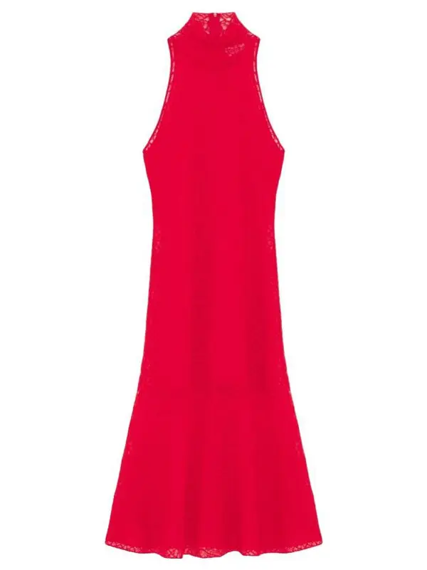Alexander McQueen Spider Lace High Neck Midi Dress - Red
