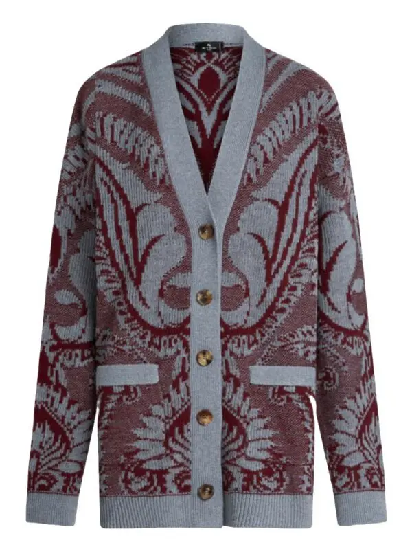 Etro Jacquard V-neck Buttoned Cardigan - Gray