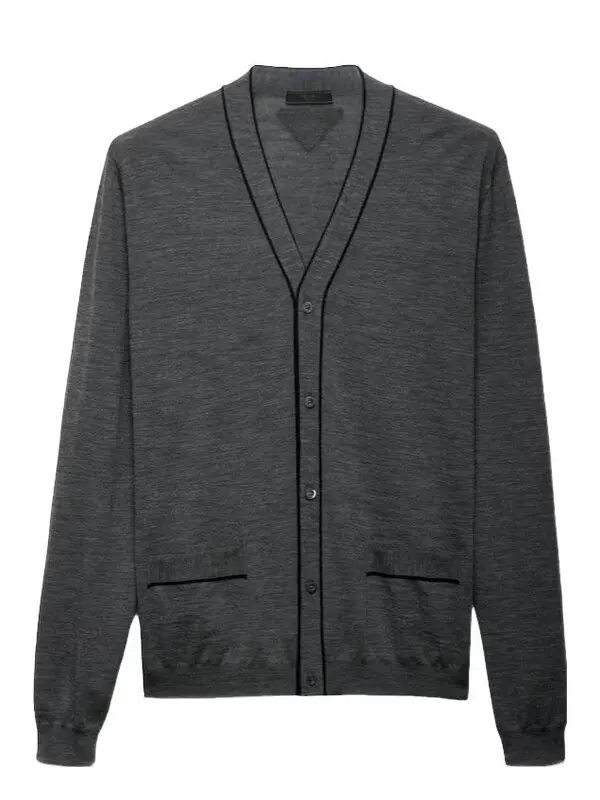 Prada Wool Cardigan With Logo Detail - Slate Grey