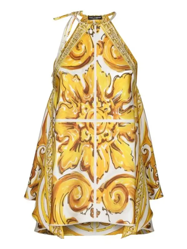 Dolce & Gabbana Majolica Print Halterneck Top - Multicolor