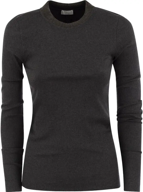 Brunello Cucinelli Monili Embellished Ribbed Knit Jumper - Black