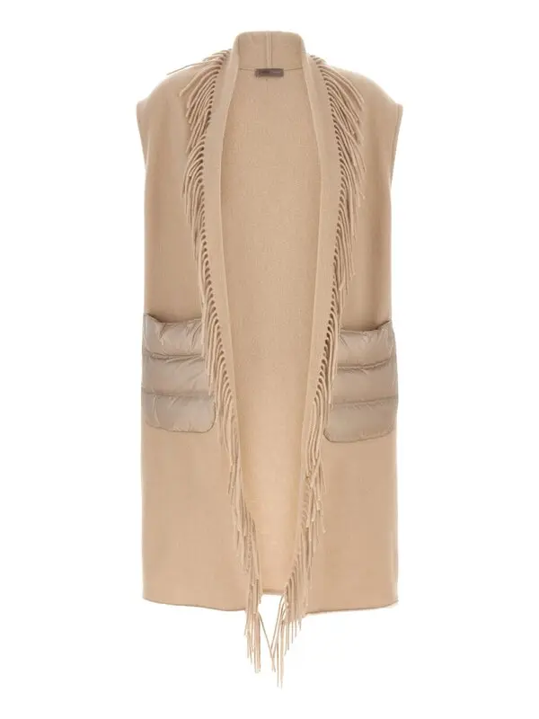 Herno Fringed Sleeveless Coat - Nude