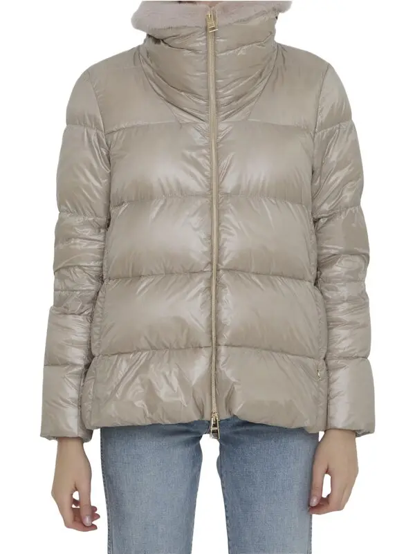 Herno High-neck Zip-up Down Jacket With Fur Collar - Gray